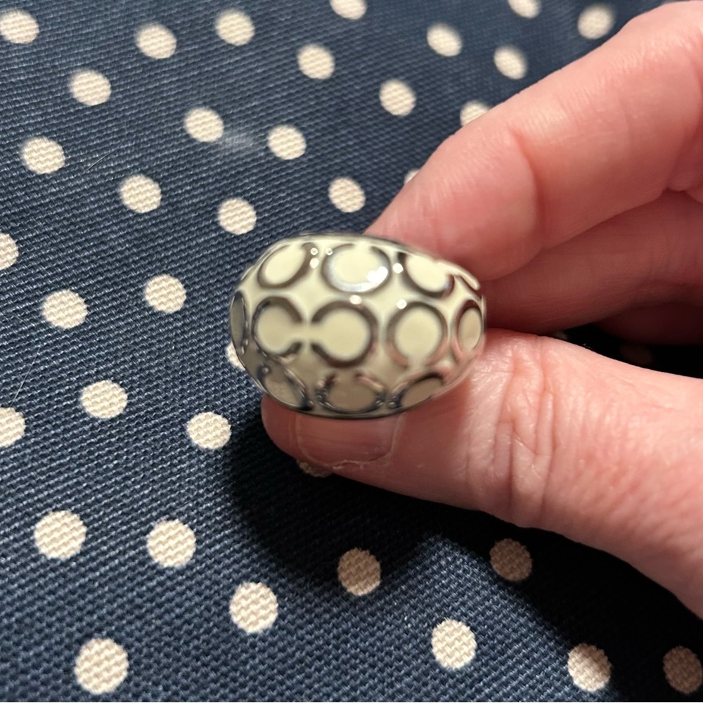 Coach Miranda Silver & White Enamel Ring. Size 8 - Gem